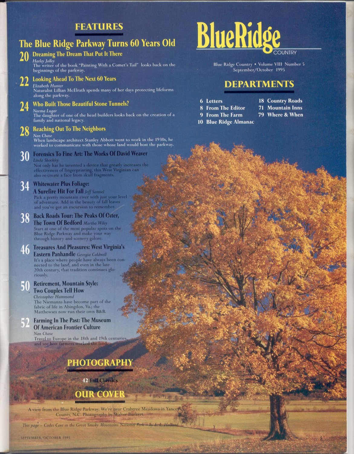 BLUE RIDGE COUNTRY MAGAZINE ~ BACKROADS OF VIRGINIA ~ OCTOBER 1995 NM