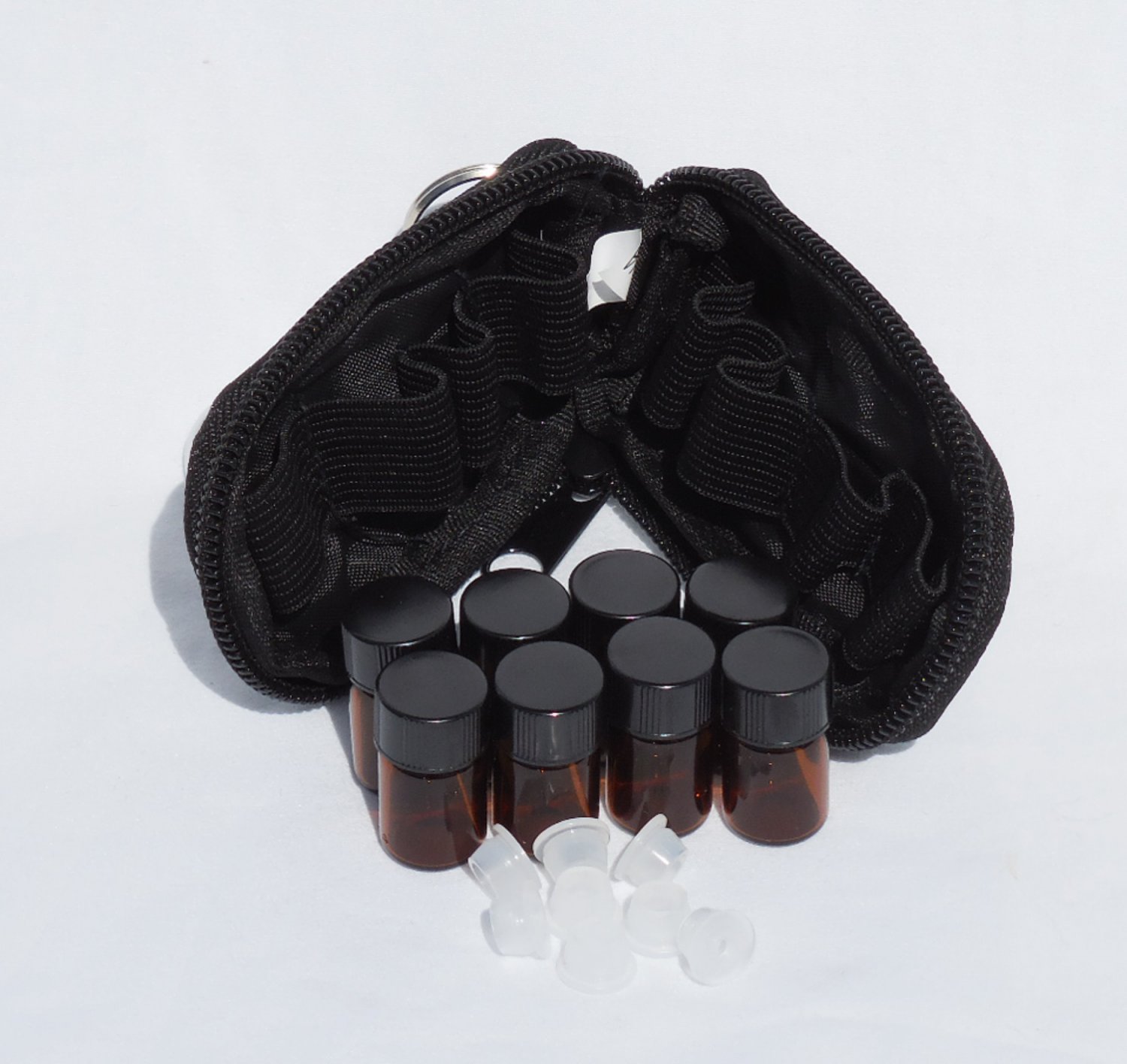 DoTERRA BLACK TRAVEL CASE KEYCHAIN ESSENTIAL OILS ~ WITH 8 - EMPTY 5/8 ...