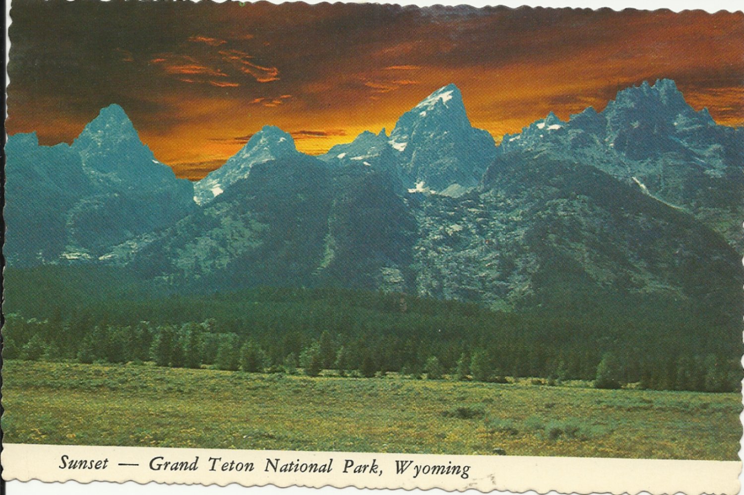 SUNSET GRAND TETON RANGE - JACKSON HOLE WYOMING - VINTAGE COLOR ...