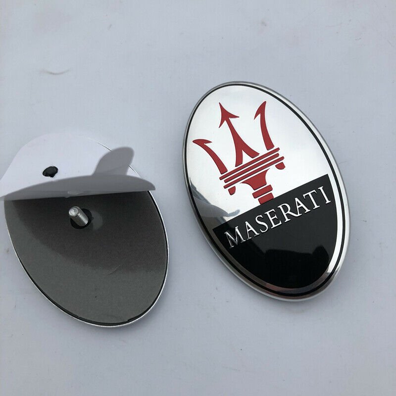 Maserati Front Silver Black Hood Emblem Badge Logo Ornament