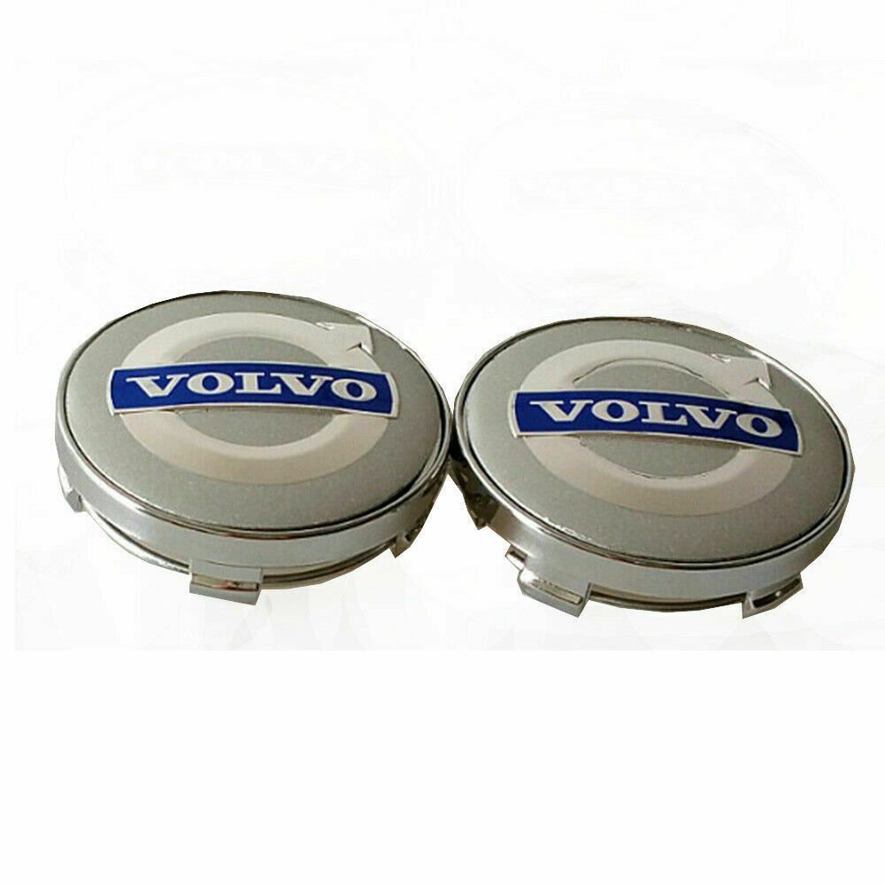 60mm Volvo Silver Blue Hubcap Cover Wheel Center Cap Set