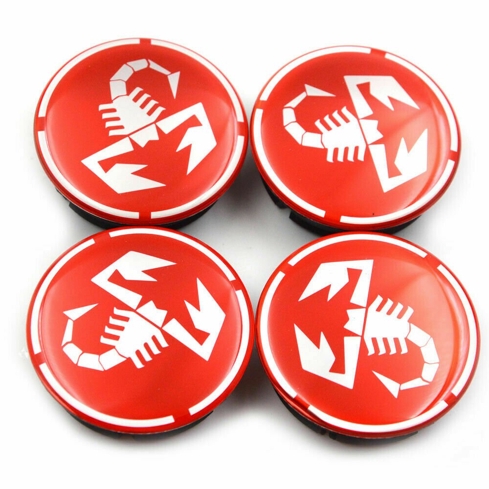 50mm Fiat Abarth Red Hubcap Cover Wheel Center Cap Set