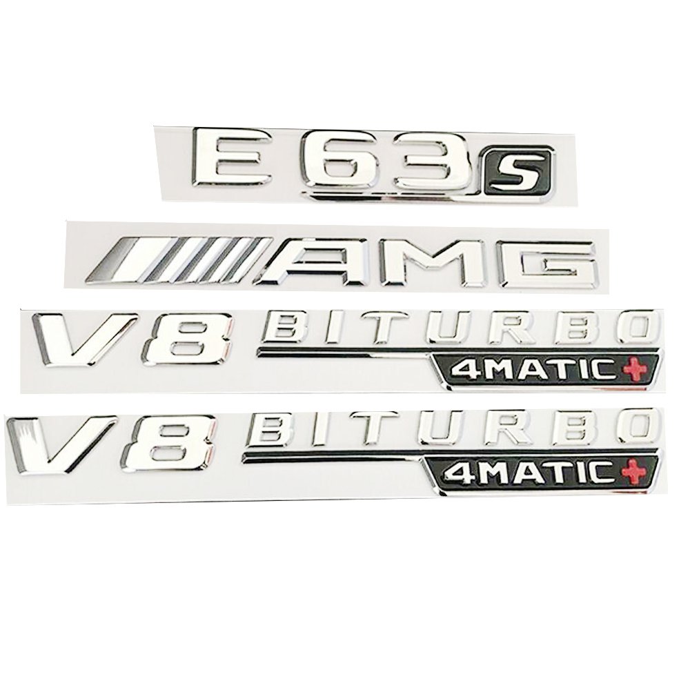 Chrome E63s AMG V8 BITURBO 4MATIC+ Trunk Fender Badges Emblems for ...