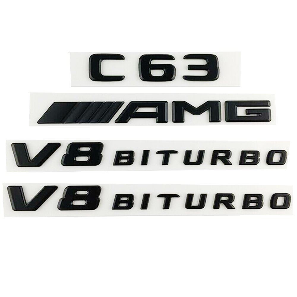 Black C63 AMG V8 BITURBO Trunk Fender Badges Emblems for Mercedes Benz W205