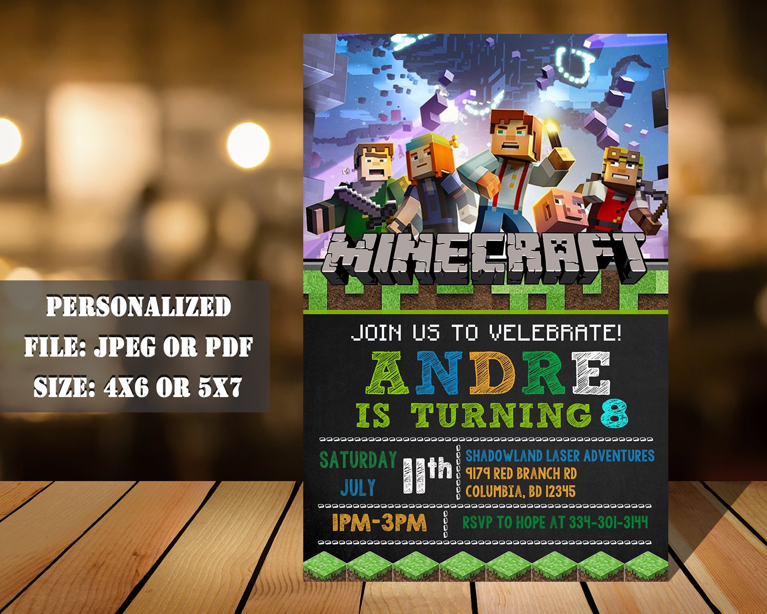 Minecraft Birthday Invitation, Minecraft Invitation, Minecraft party ...