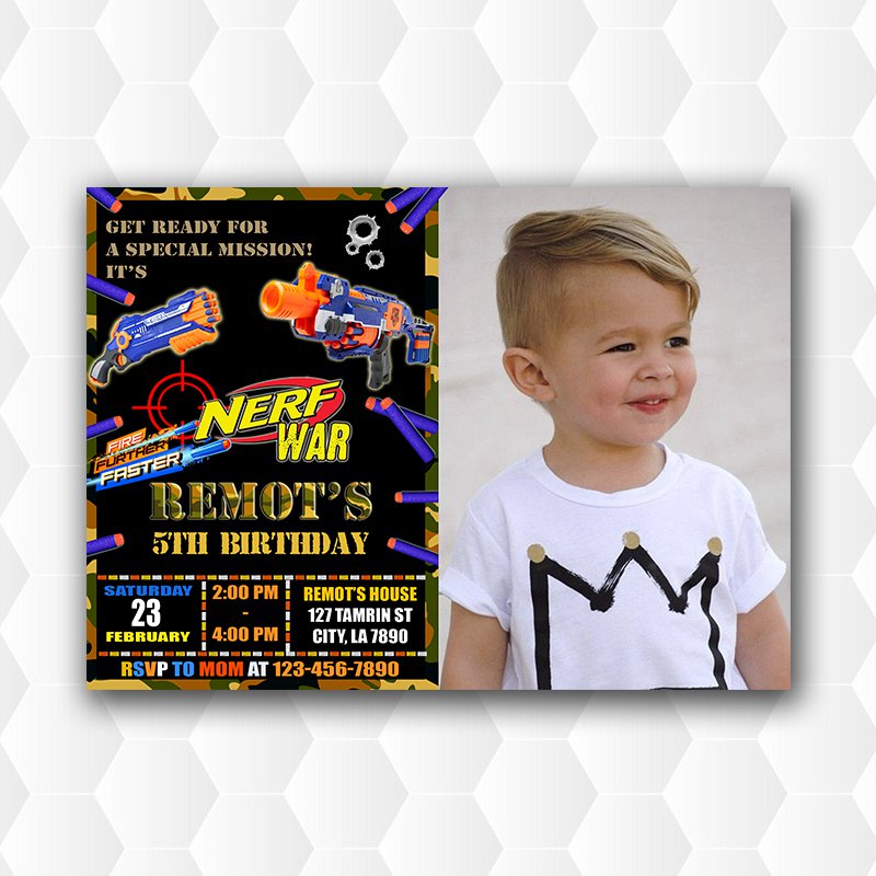 Nerf Gun Birthday Party Invitation, Nerf Gun Birthday Invitations With ...