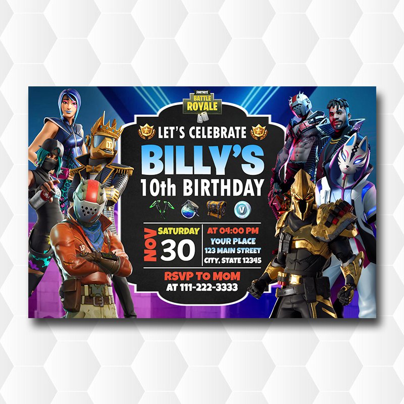 Fortnite X Battle Royale Printable Invitation Card