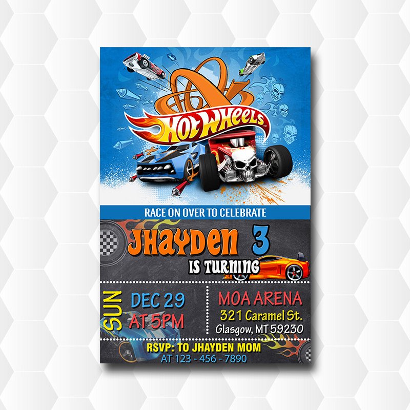 Hot Wheels Boys Birthday Party Invitations