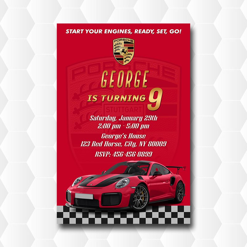 Porsche Cars Birthday Invitation