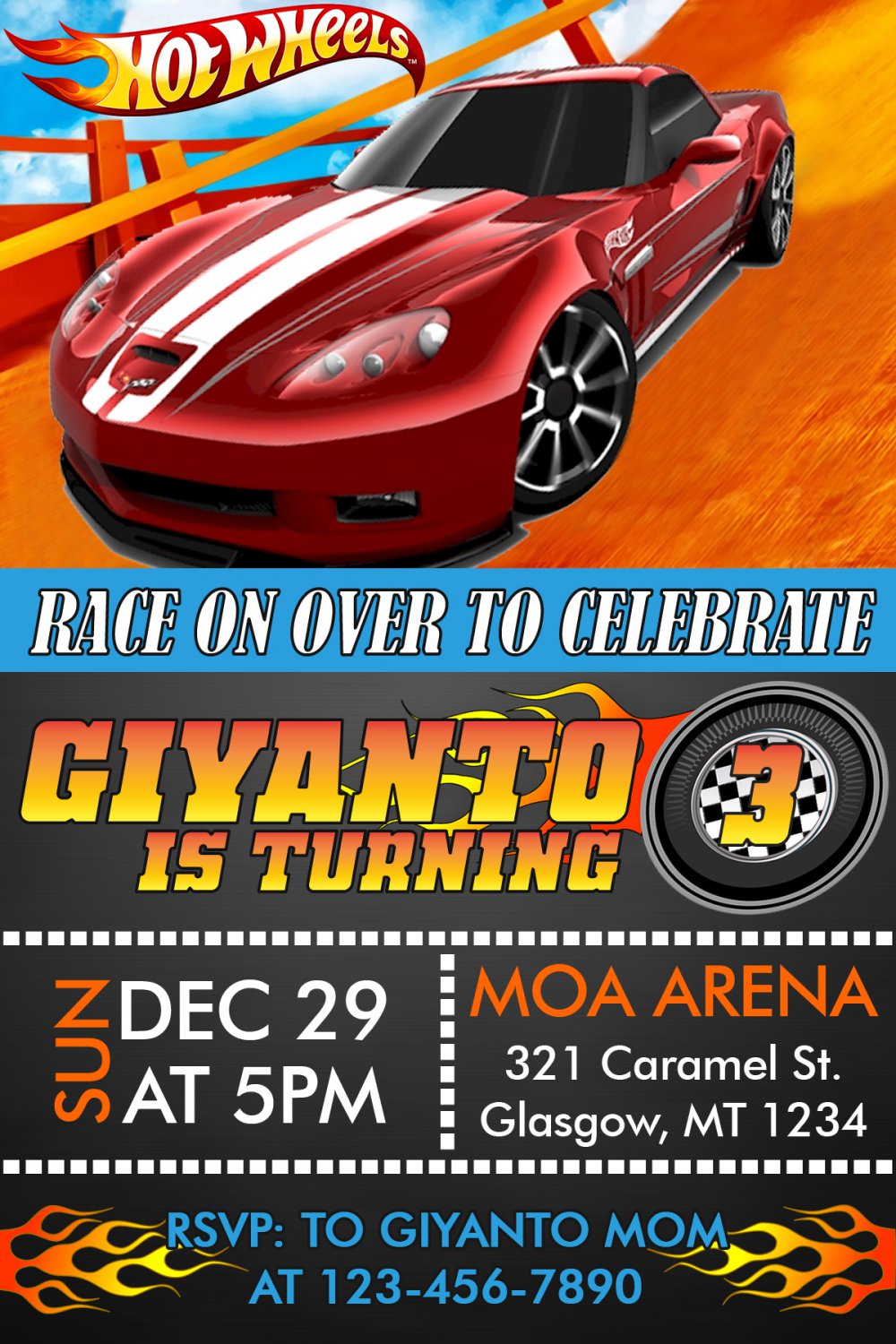 HOT WHEELS DIGITAL BIRTHDAY INVITATION