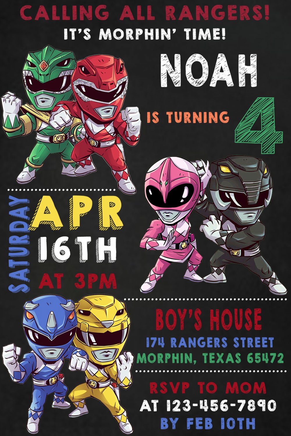 POWER RANGERS DIGITAL BIRTHDAY INVITATION