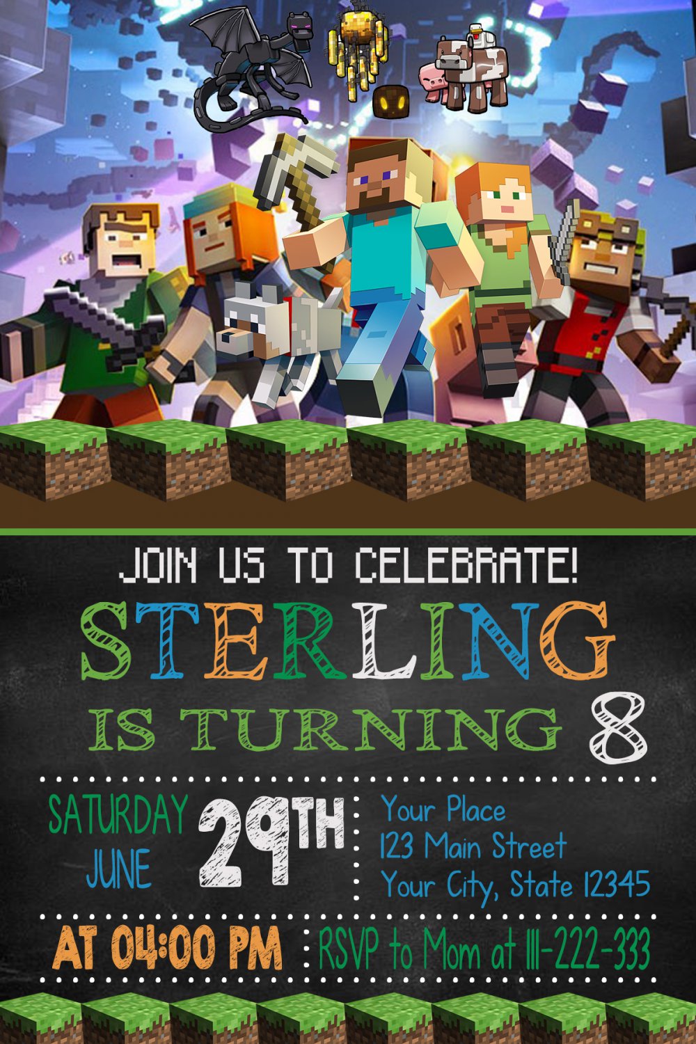 MINECRAFT DIGITAL BIRTHDAY INVITATION
