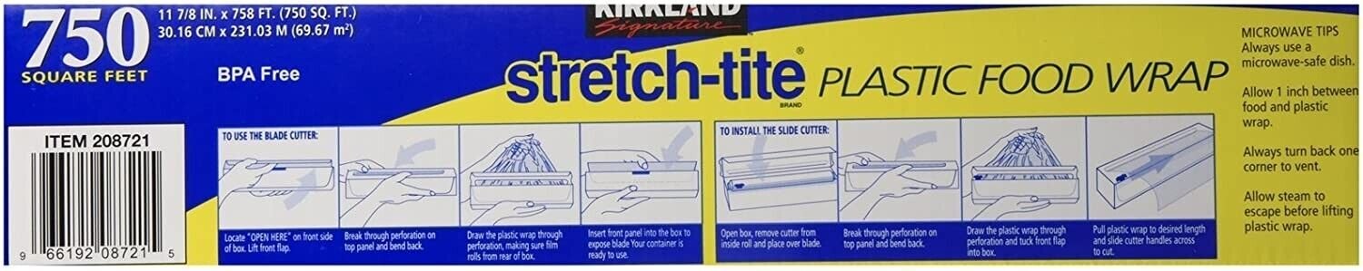 Kirkland Signature Stretch-Tite Plastic Food Wrap 2 X 750 sq ft 11 7/8 ...