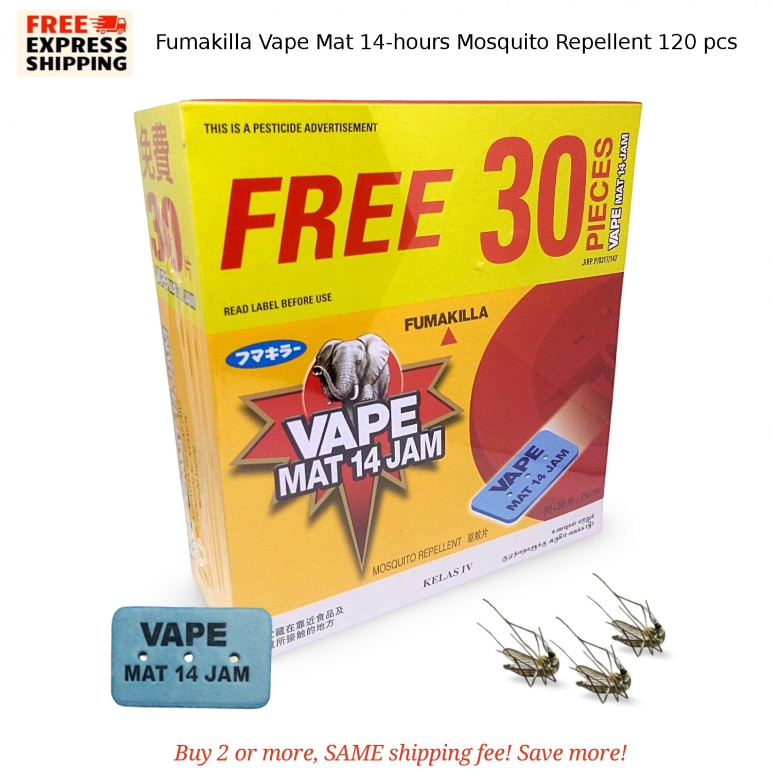 Fumakilla Vape Mat 14 Hours Mosquito Repellent 120's Refill Thermacell