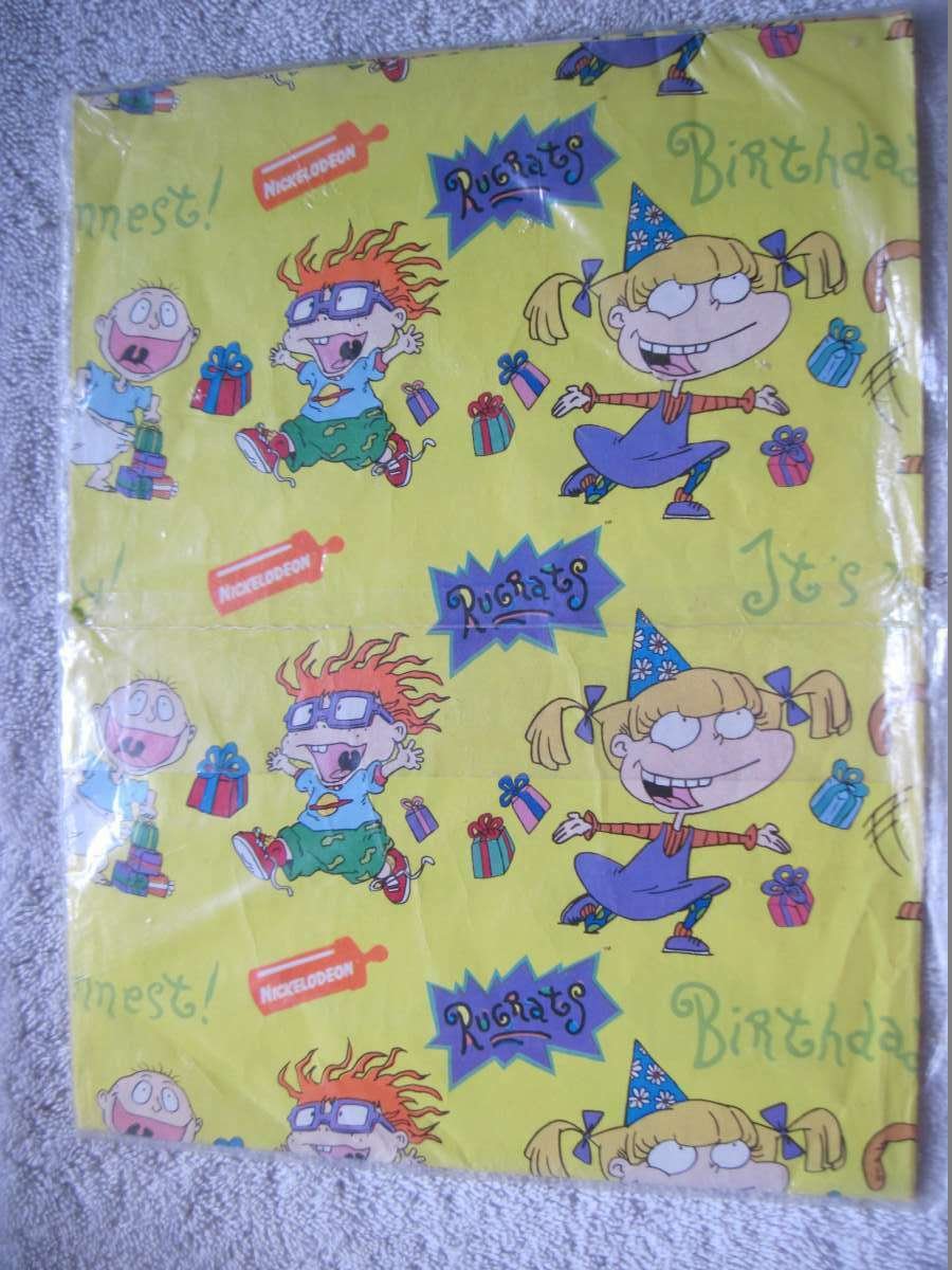 1 Rugrats 8.33 Sq Ft Sheet Gift Wrap Yellow American Greetings Tommy Chucky