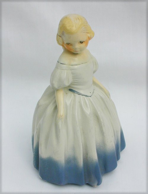 Coventry ware chalkware girl blue white dress 4 3/4" AS IS