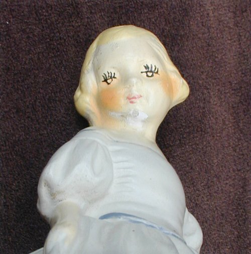 Coventry ware chalkware girl blue white dress 4 3/4" AS IS
