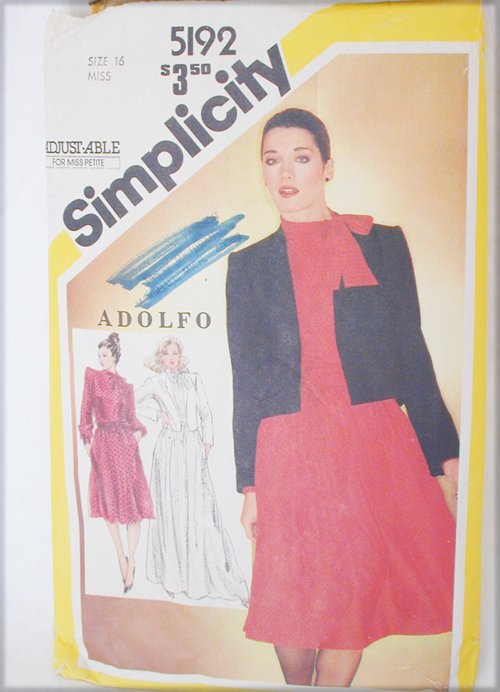 Simplicity 5192 Adolfo design skirt blouse jacket size 16 formal ...