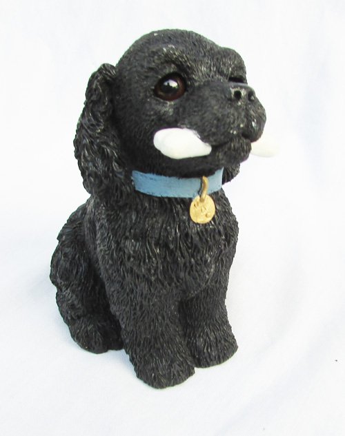 Stone Critter Cocker Spaniel dog pup figurine black with bone in box SC-490
