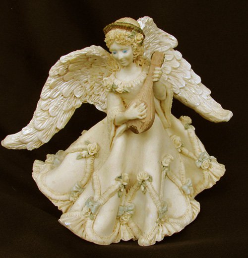United Design Corp angel with mandolin rosettes on gown 1992 figurine UDC