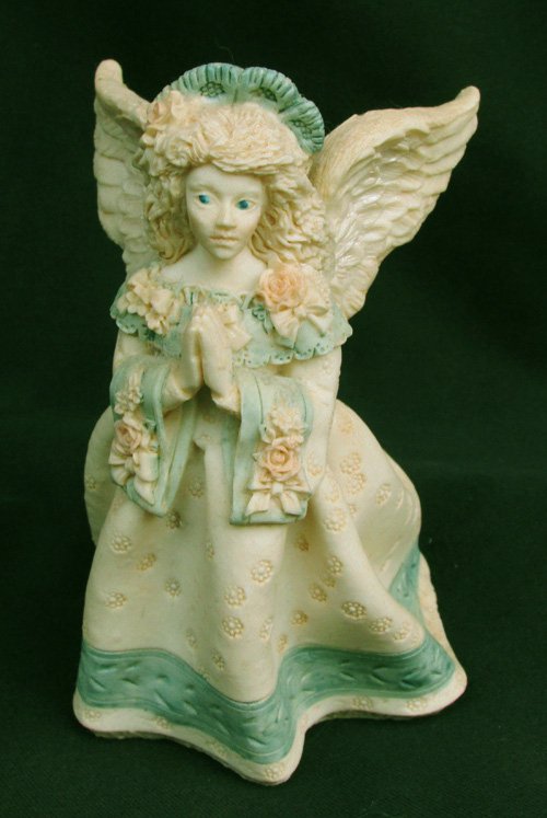 United Design Corp angel praying blue accent on gown figurine 1991