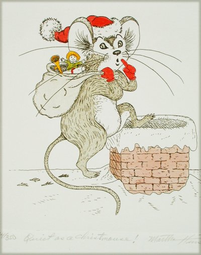 Quiet as a Christmouse Martha Hinson drawing mouse on chimney Christmas