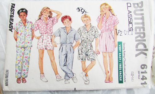 Butterick 6141 girls boys shorts pants shirt size 12 14 pattern