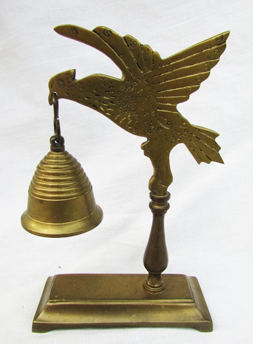 Solid brass bell bald eagle perched on stand 7" Crowning Touch design