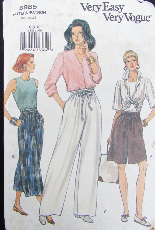 Vogue 8885 uncut pattern sizes 6 8 10 shorts or pants pattern wide legged