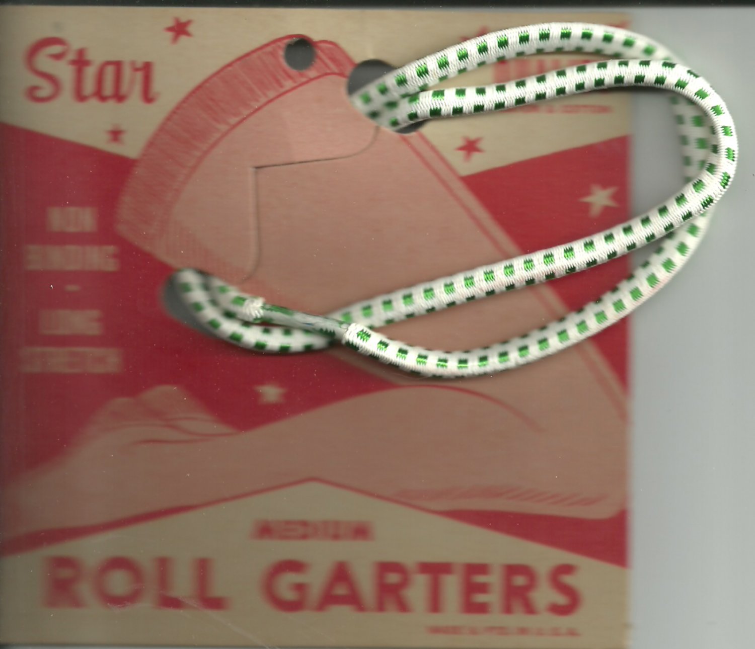ROLL GARTERS- MEDIUM - carded pair Green and white- Vintage.