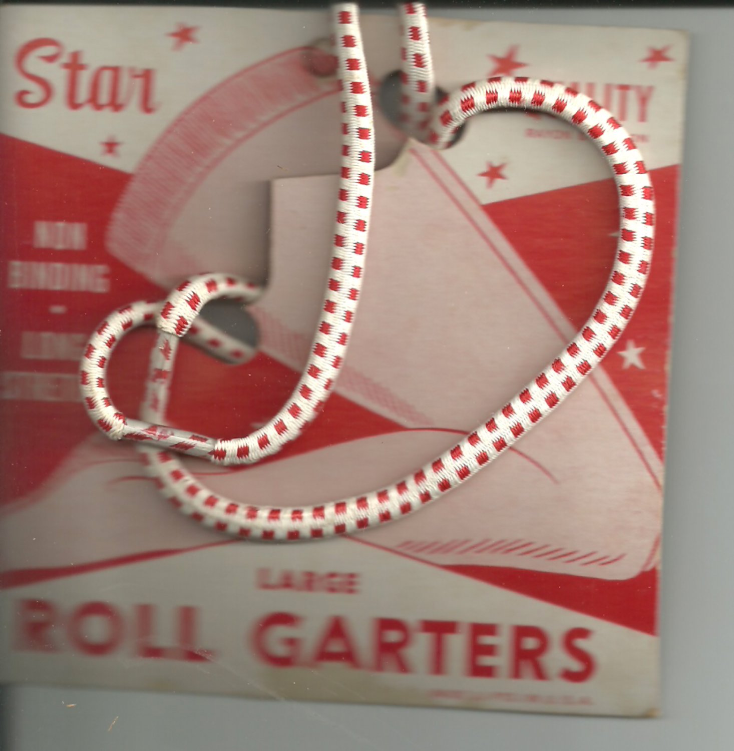 Roll Garters - Large- carded pair Red and white- vintage