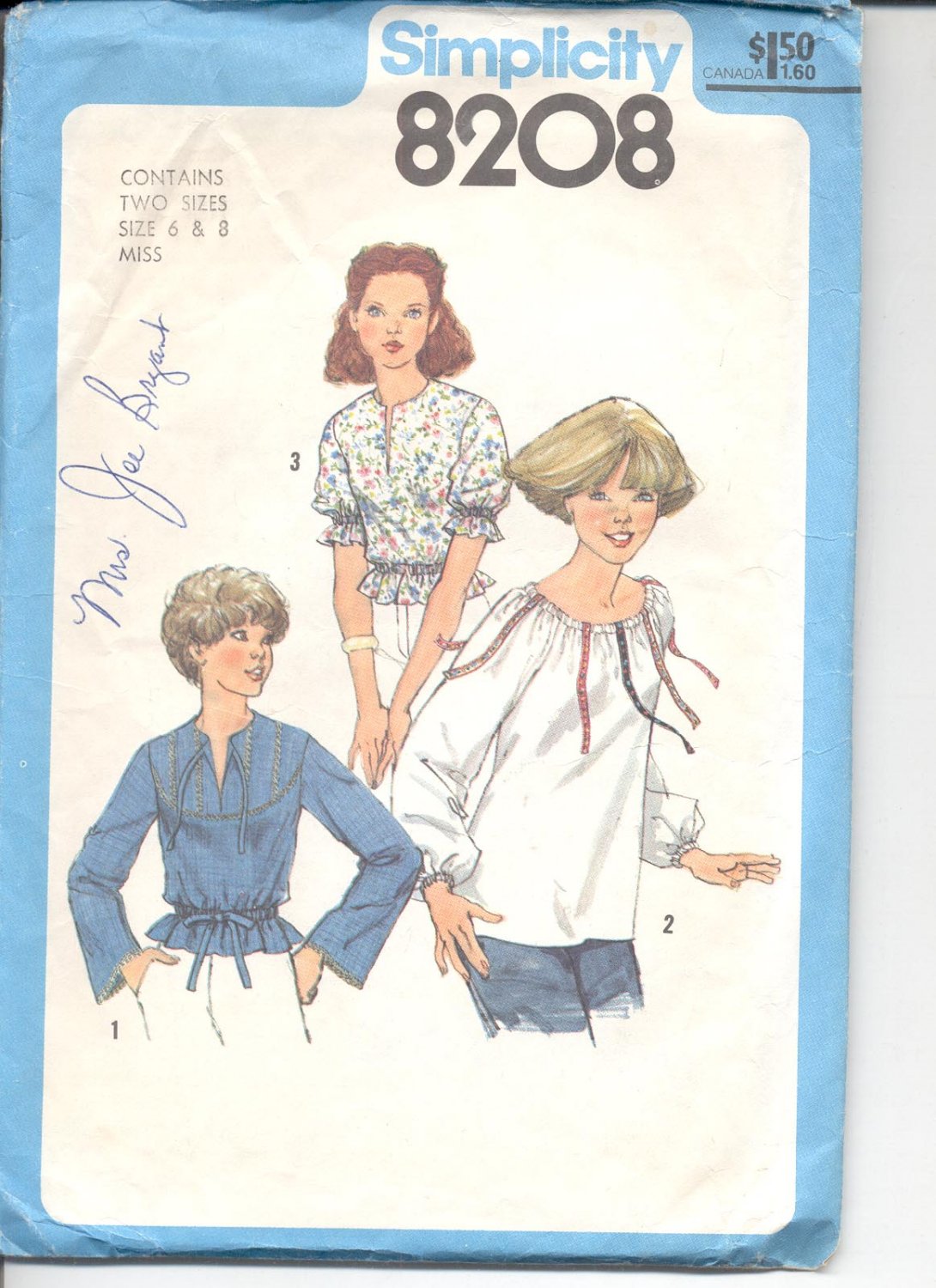 Simplicity pattern 8208 Misses Pullover tops- Size 6-8