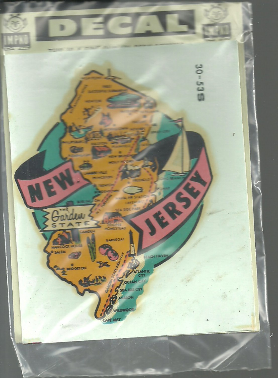 Vintage style Decal Sticker- New Jersey- The Garden State- NOS