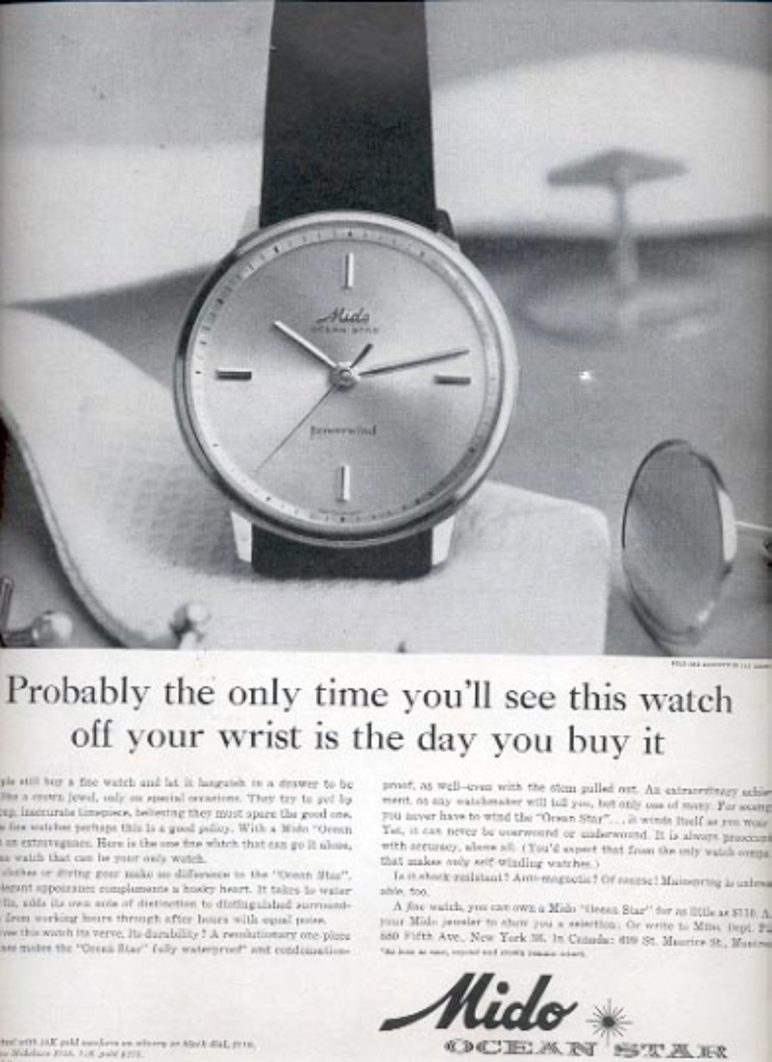 1960 Mido Ocean Star Watch magazine ad (# 4541)