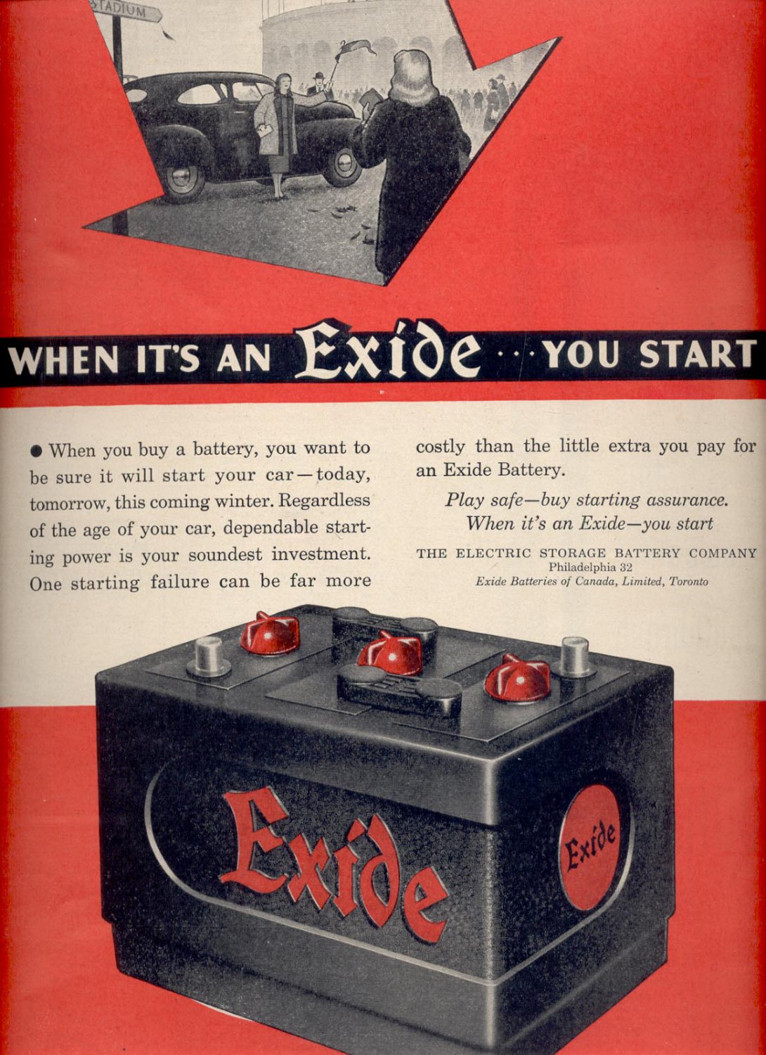 November 24, 1947 Exide Battery magazine ad (#6473)