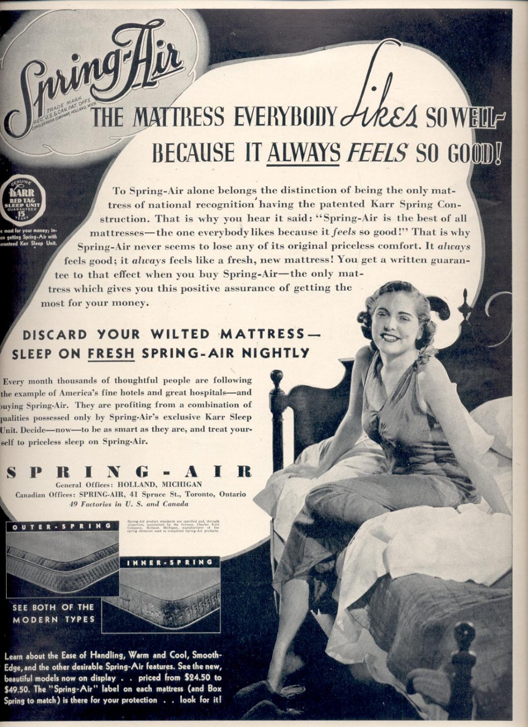 Oct. 18, 1937 Spring-Air Mattress magazine ad (#6582)