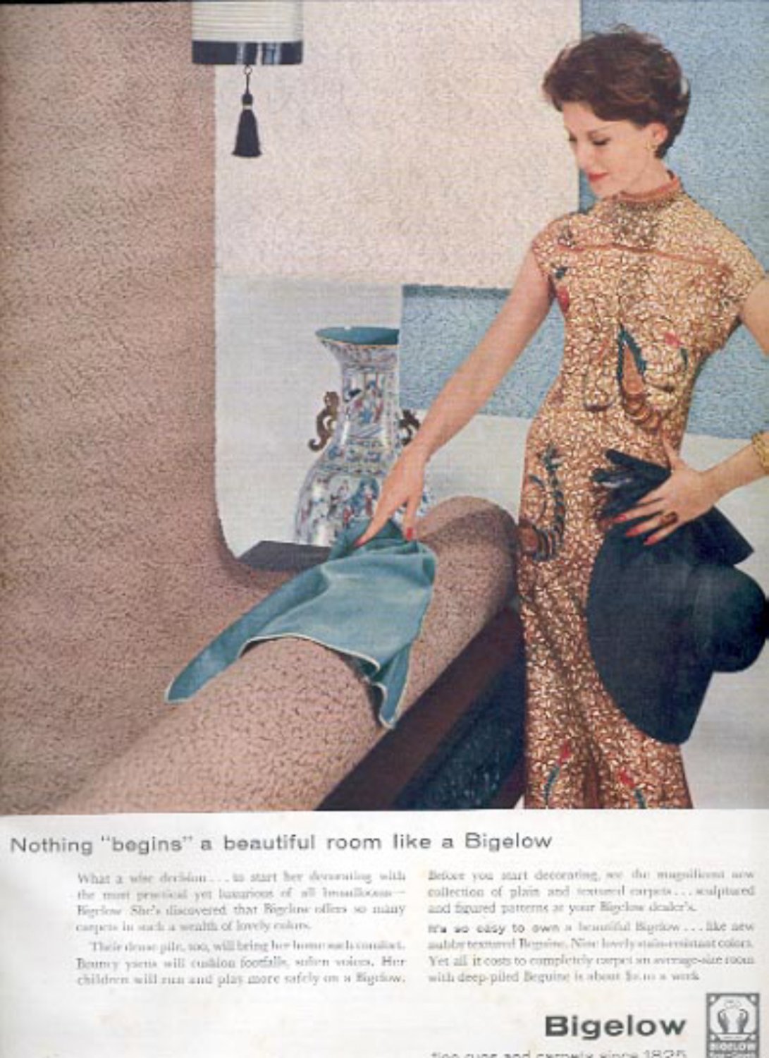 1957 Bigelow fine rugs and carpets magazine ad (# 4806)