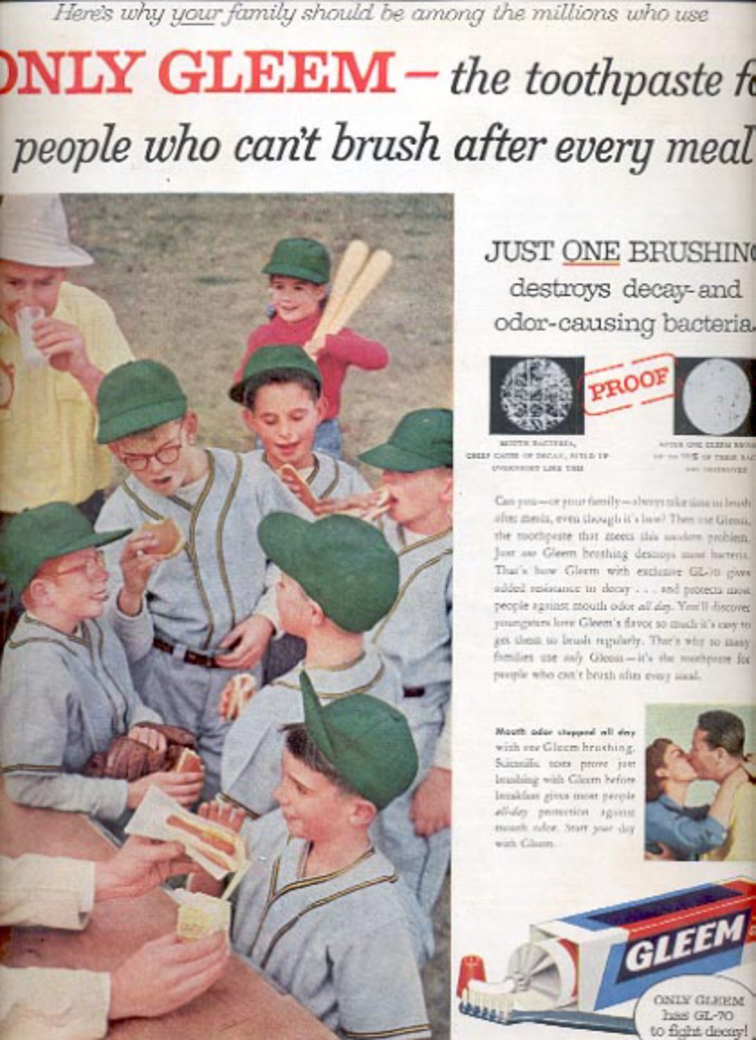 1957 Gleem toothpaste magazine ad (# 5011)