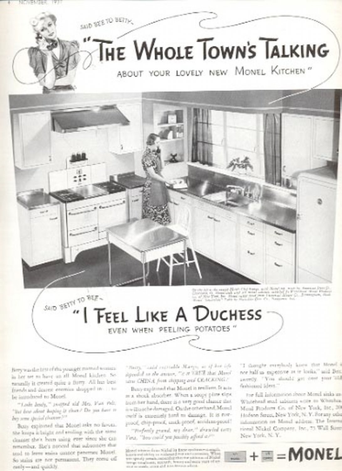 1937 Monel Kitchen- The International Nickel company magazine ad (#4171)