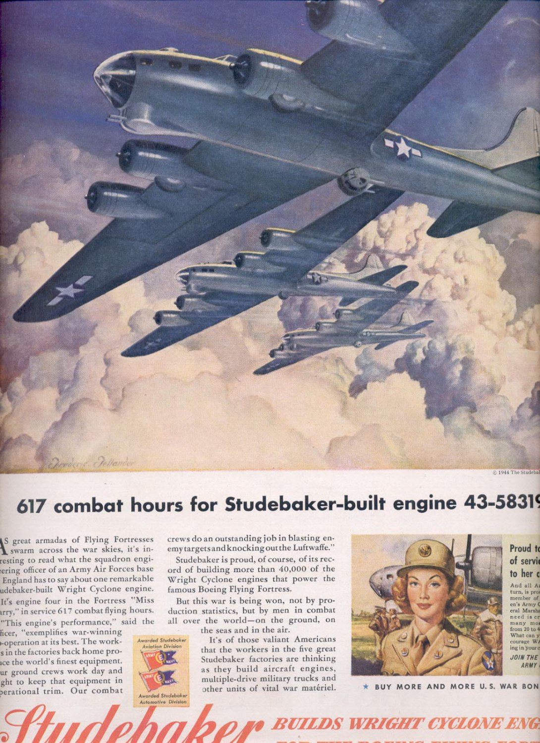 July 24, 1944 Studebaker builds Wright cyclone engines magazine ad (#3484)