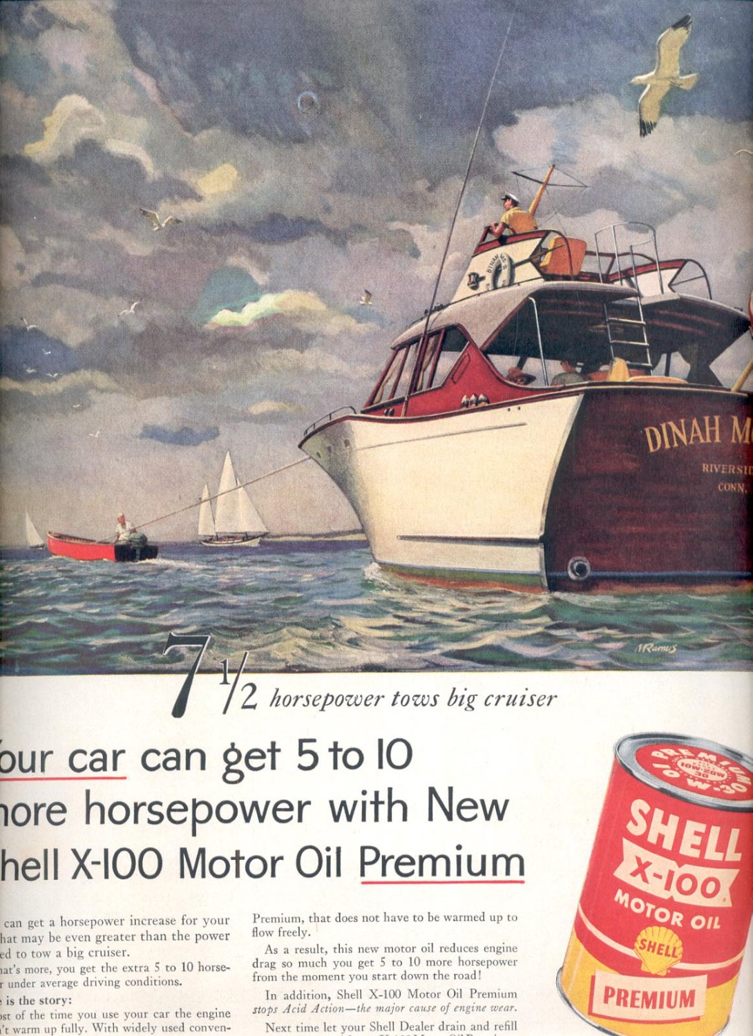Sept. 12, 1955 Shell X- 100 Motor Oil magazine ad (# 3528 )