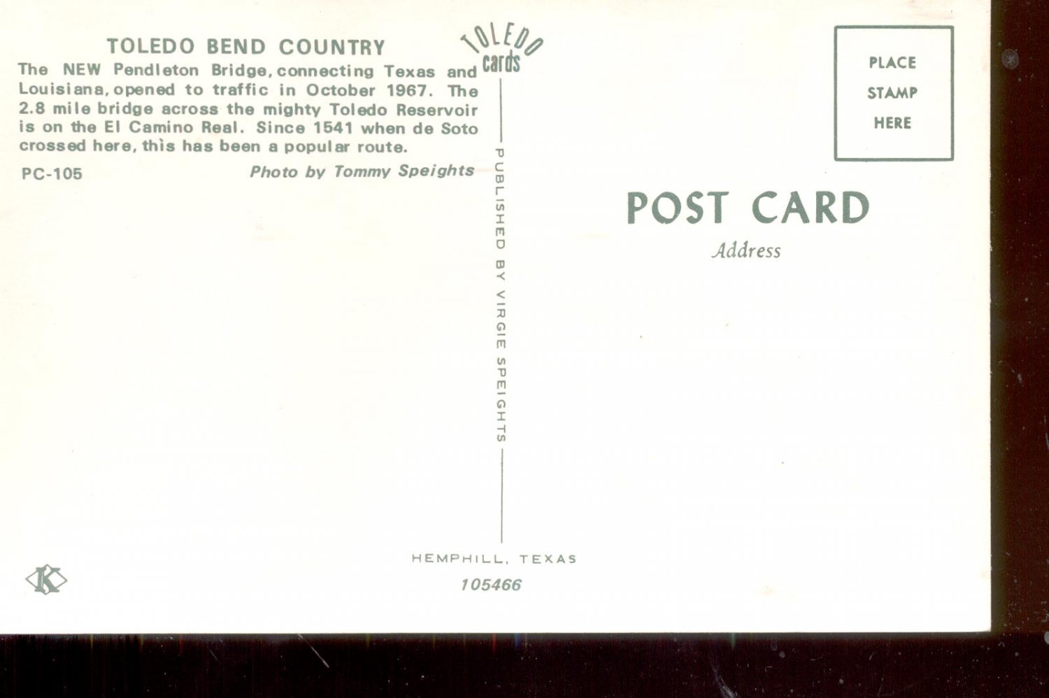 Toledo Bend Country- Pendleton Bridge Connecting Texas & La. Postcard ...