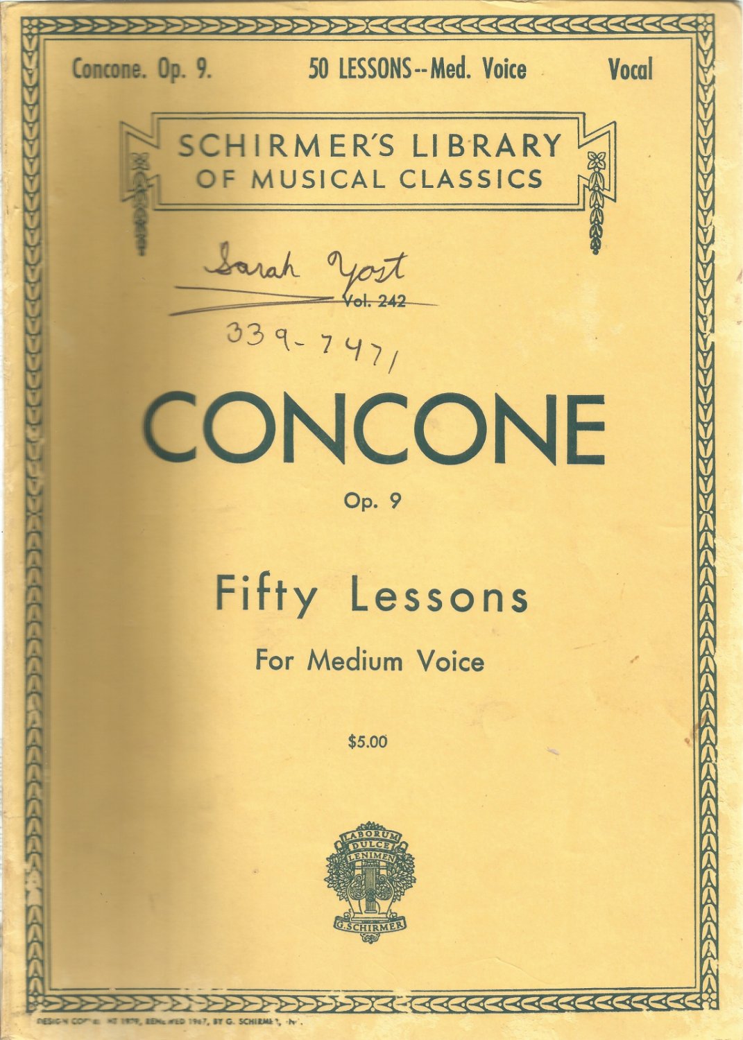Concone Op. 9 Fifty Lessons for Medium Voice. Vocal.- Vol. 242