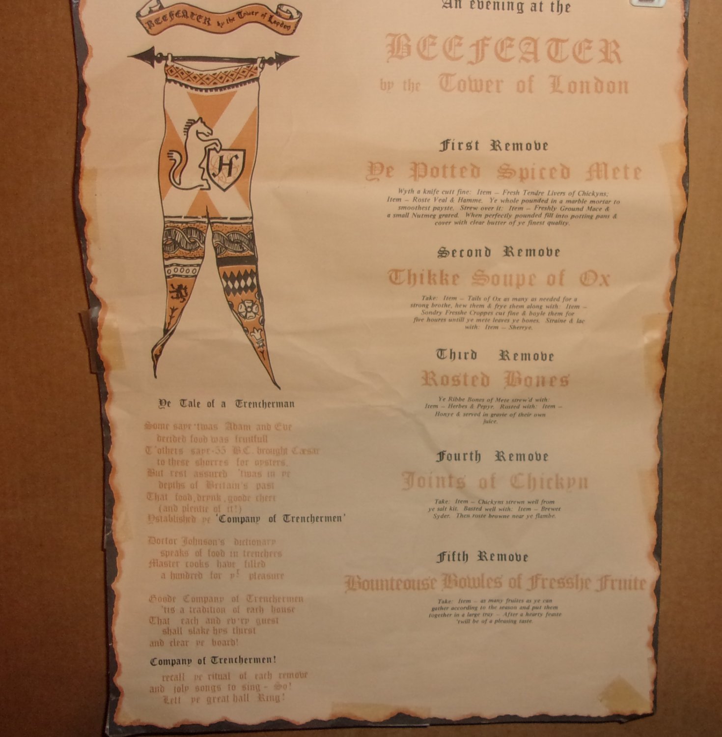 An evening at the Beefeater by the Tower of London Dinner Menu- London ...