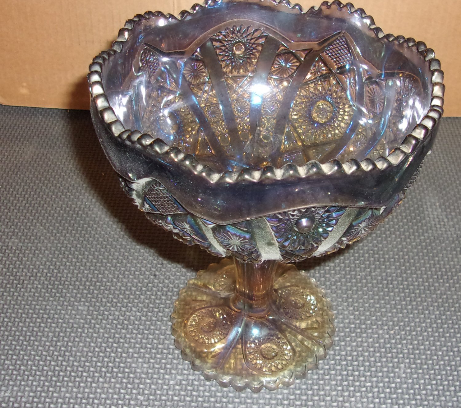 Smoke color Glass candy compote dish- on pedestal