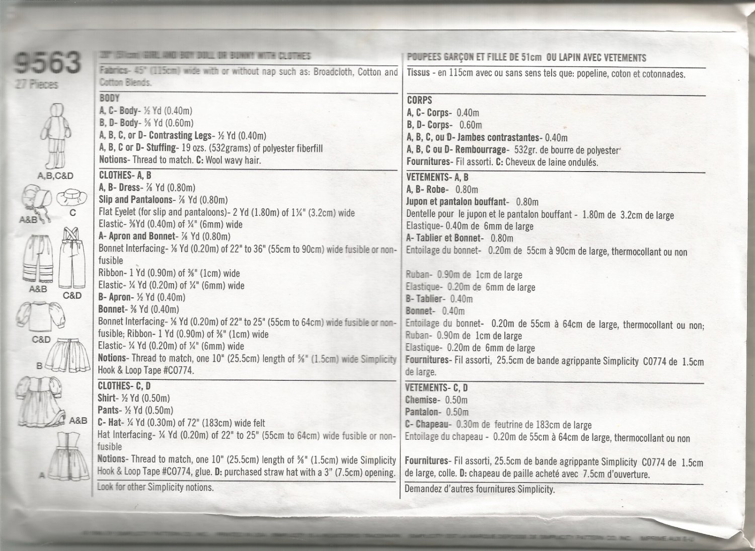 Simplicity pattern 9563- Crafts- 20" Girl and Boy Doll or Bunny with ...