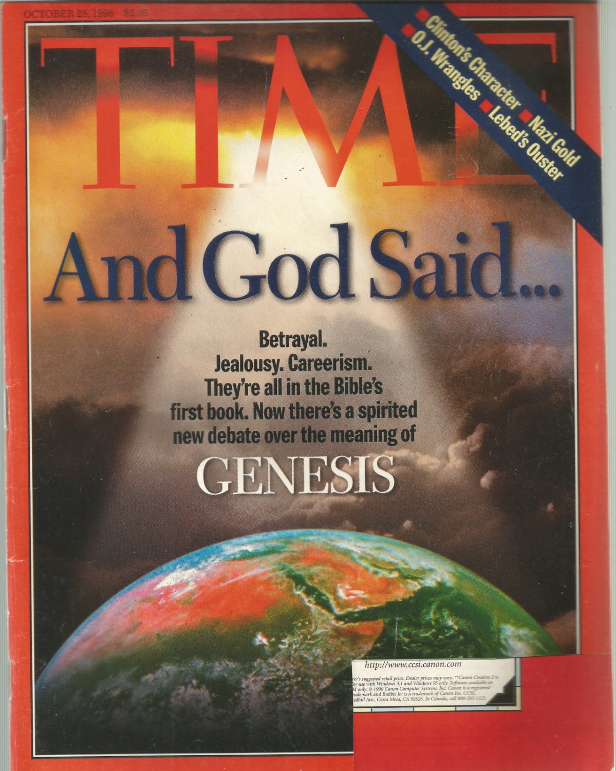 Time magazine- October 28, 1996- And God Said...