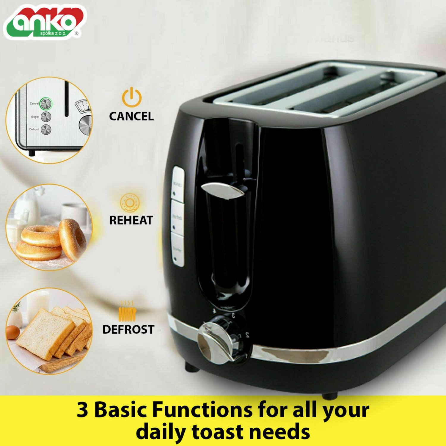 Toaster 2 Slice Electric Black & Silver with Warming Rack Crumb Tray ...