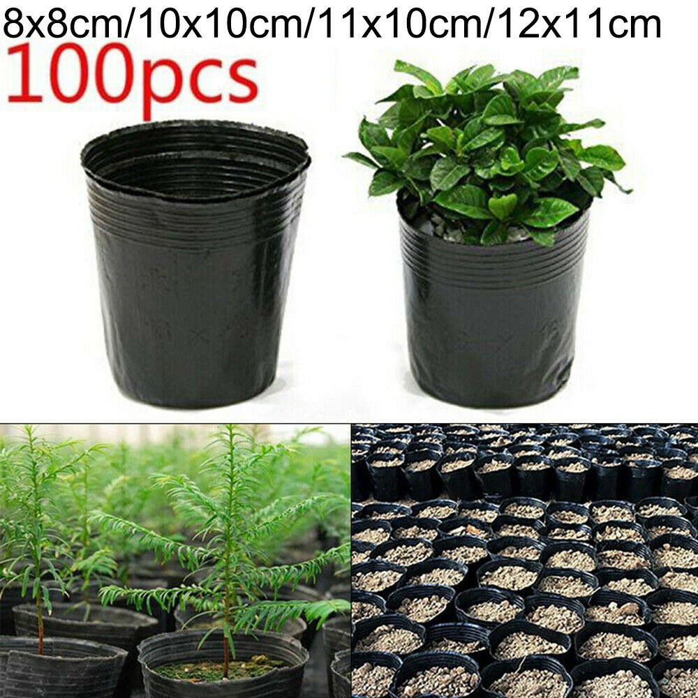 100Pcs Garden Plastic Plants Nursery Pot Flower Plant Container Black