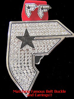 Famous F Stars and Straps Belt Buckle & Earrings BOH